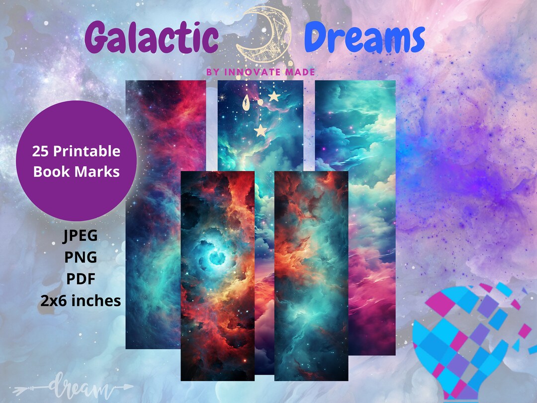 Interstellar Journeys: 25 Galactic Dreams Printable Bookmarks Digital Download, DIY PDF, PNG ...