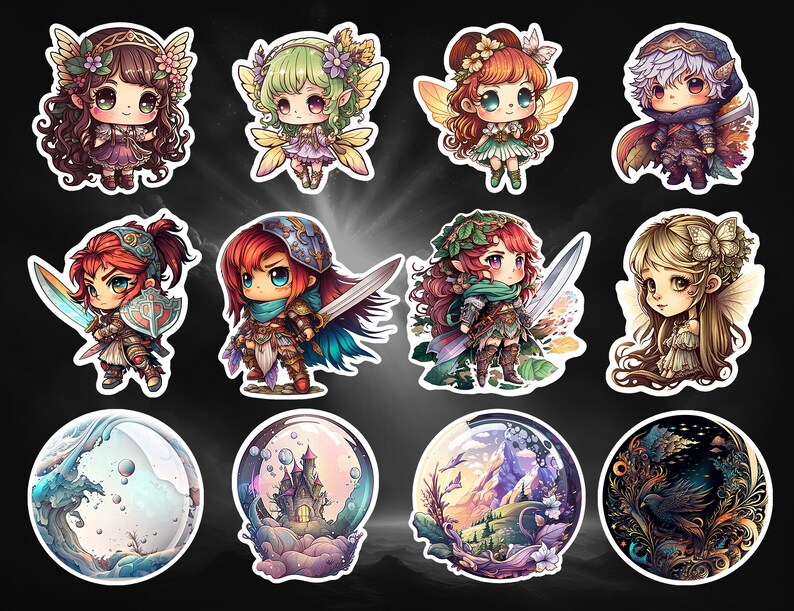 Fantasy Chibi Sticker Pack Glossy Waterproof Laminated Vinyl - Etsy