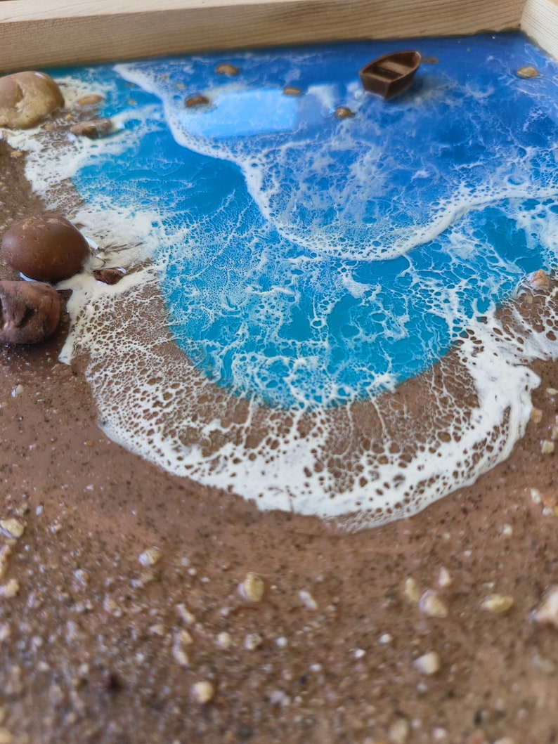 Resin Beach Art , Ocean Wave Wall Decor With Pieces of Rock , Resin ...