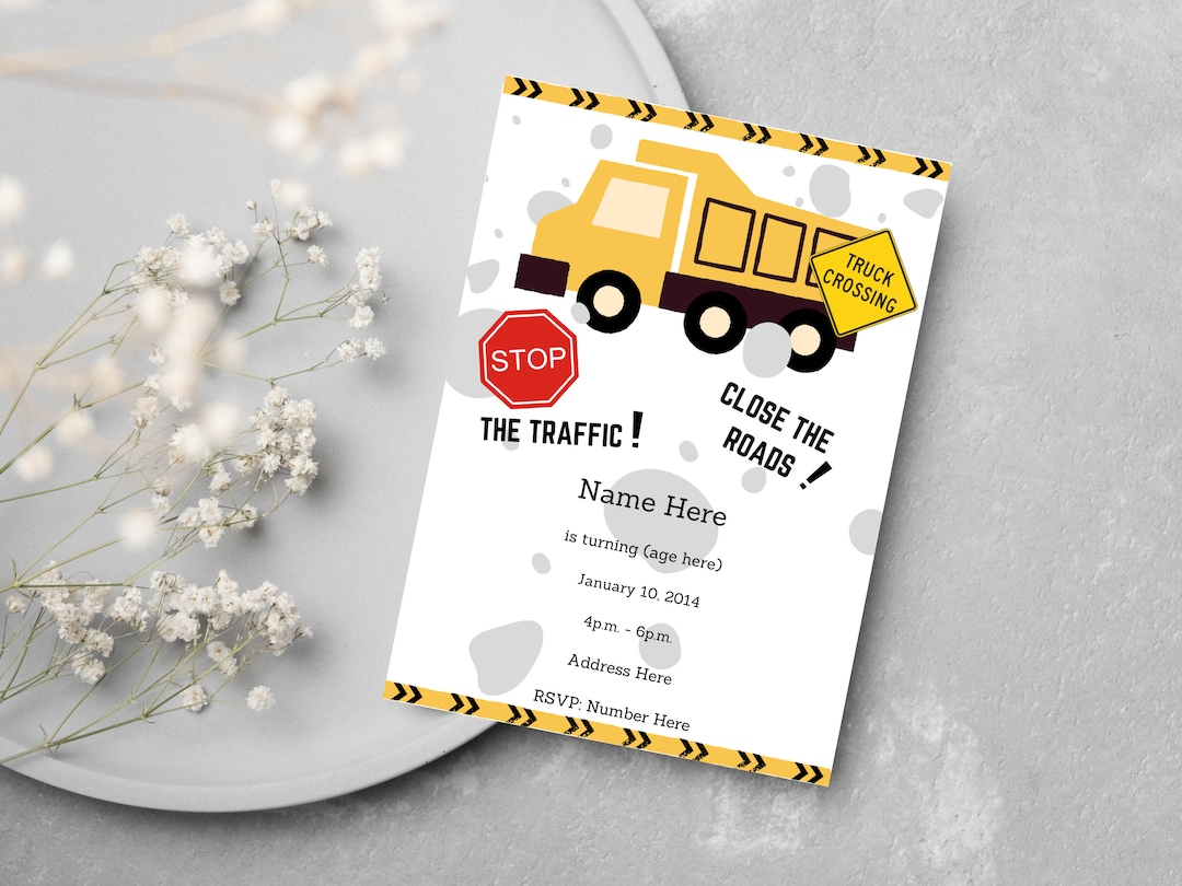 Construction Invitation, Dump Truck Party Invite, Stop the Traffic ...