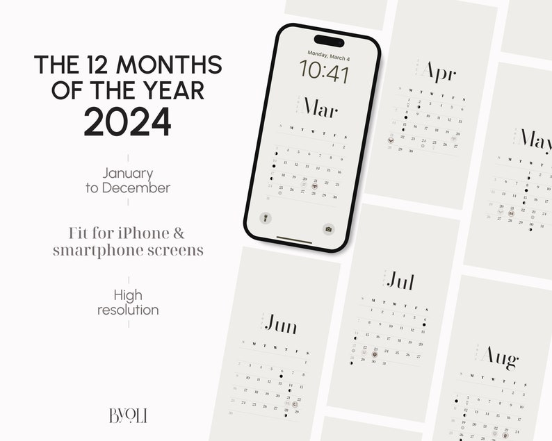 2024 Astrological and Monthly Phone Wallpapers With Calendar Beige and ...