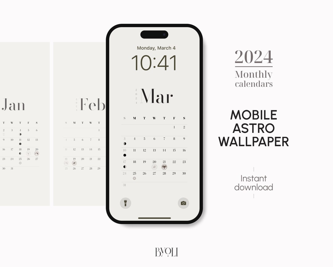 2024 Astrological and Monthly Phone Wallpapers With Calendar Beige and ...