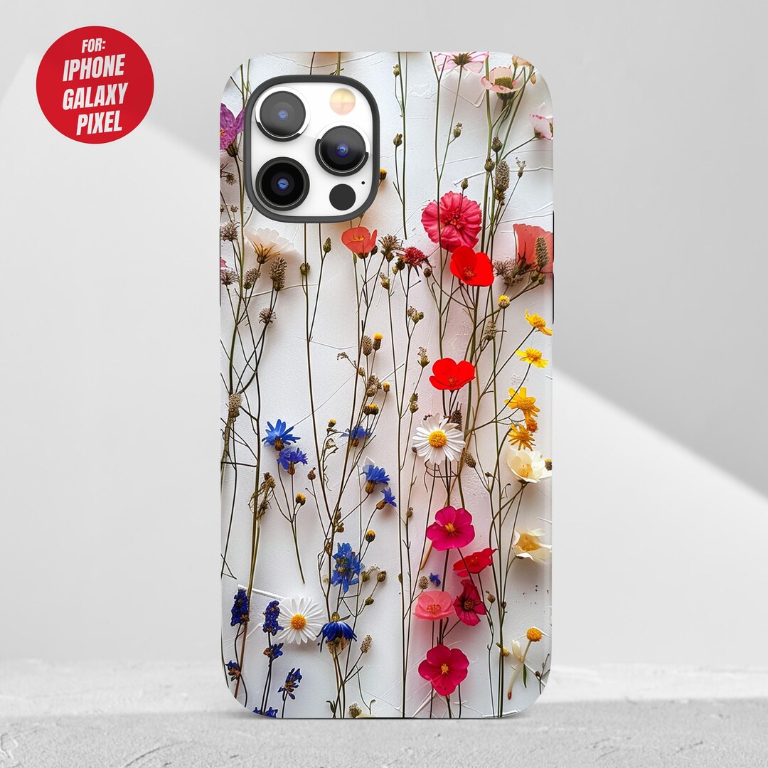 Pressed Wildflowers Cottagecore Phone Case, Boho Print Style, iPhone 15 ...
