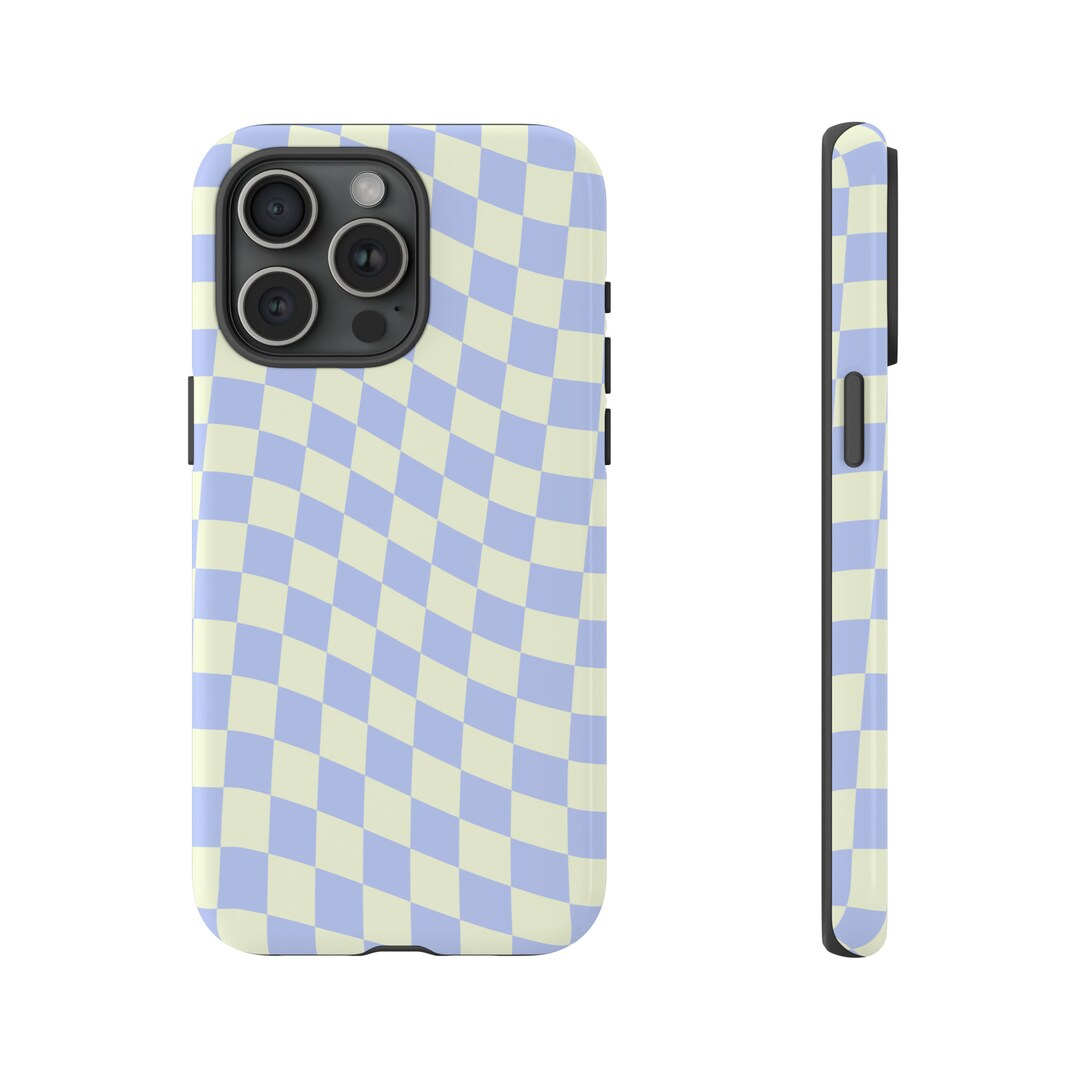 Light Blue Warped Checkered Pattern Phone Case Tough Case for iPhone 15 ...