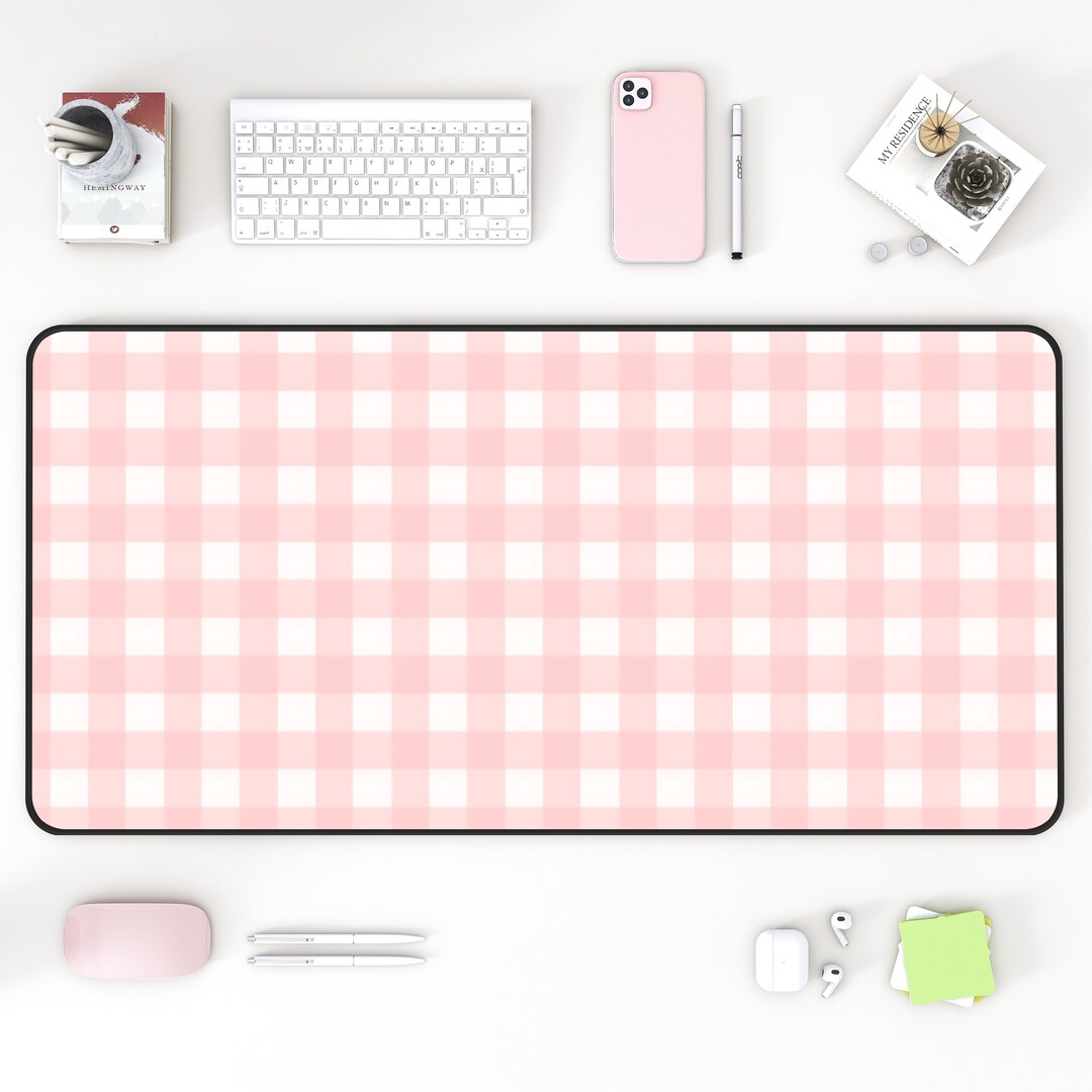 Cottagecore Pink Checkered Desk Mat, Vintage Gingham XL Mousepad, Retro ...