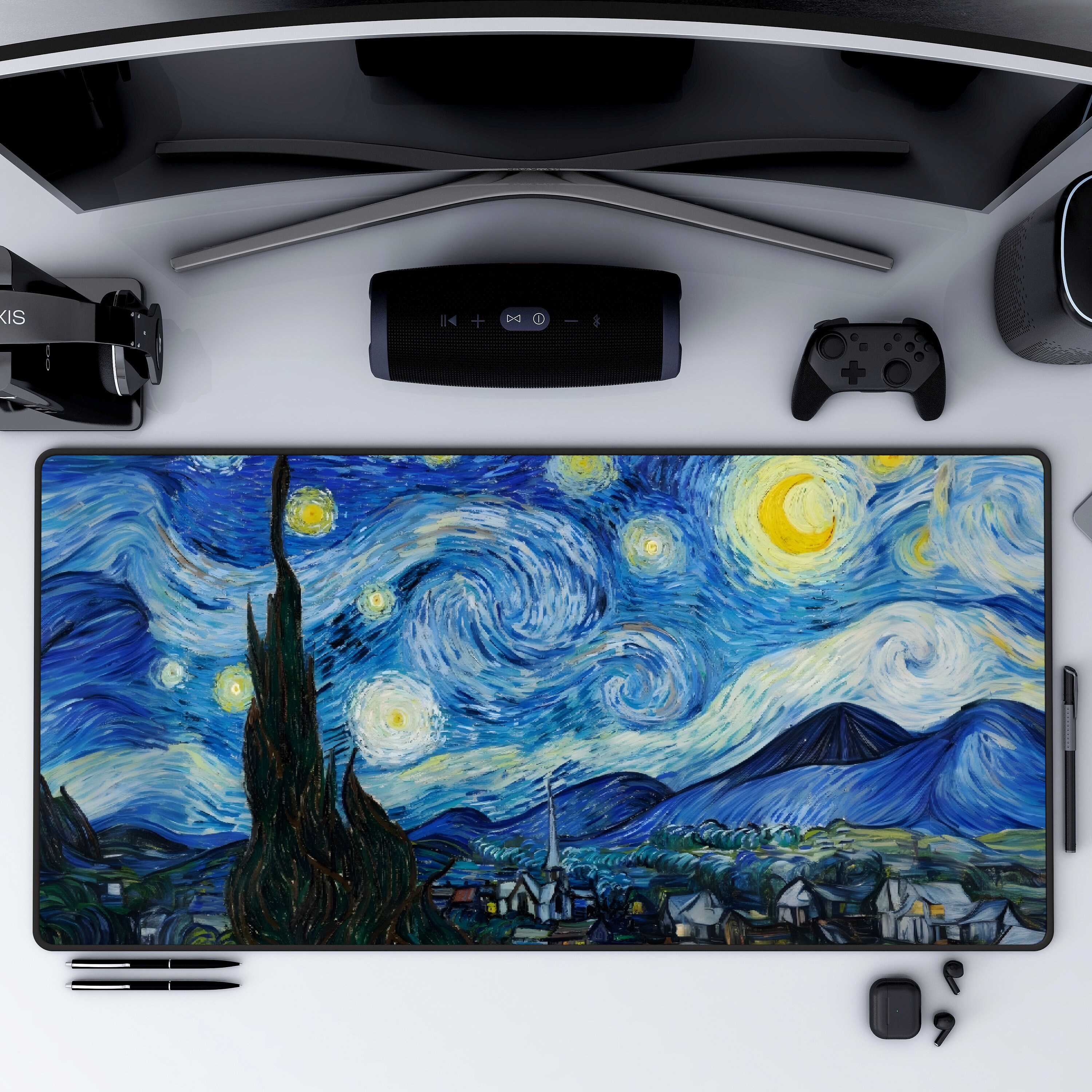 Van Gogh Starry Night Reimagined Desk Mat Vintage XL Mousepad, Unique ...