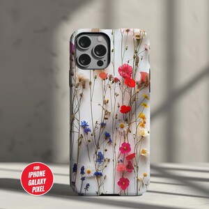 Pressed Wildflowers Cottagecore Phone Case, Boho Print Style, iPhone 15 ...