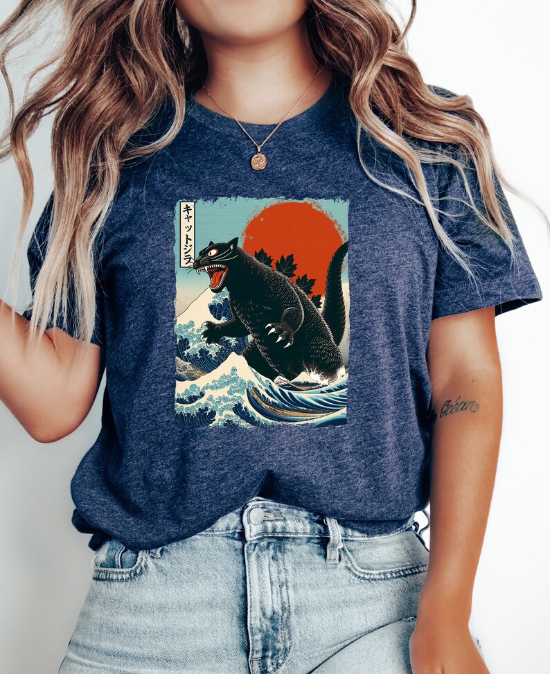 Catzilla Shirt Great Wave Kaiju Cat T-shirt Funny Japanese Cat Tee ...