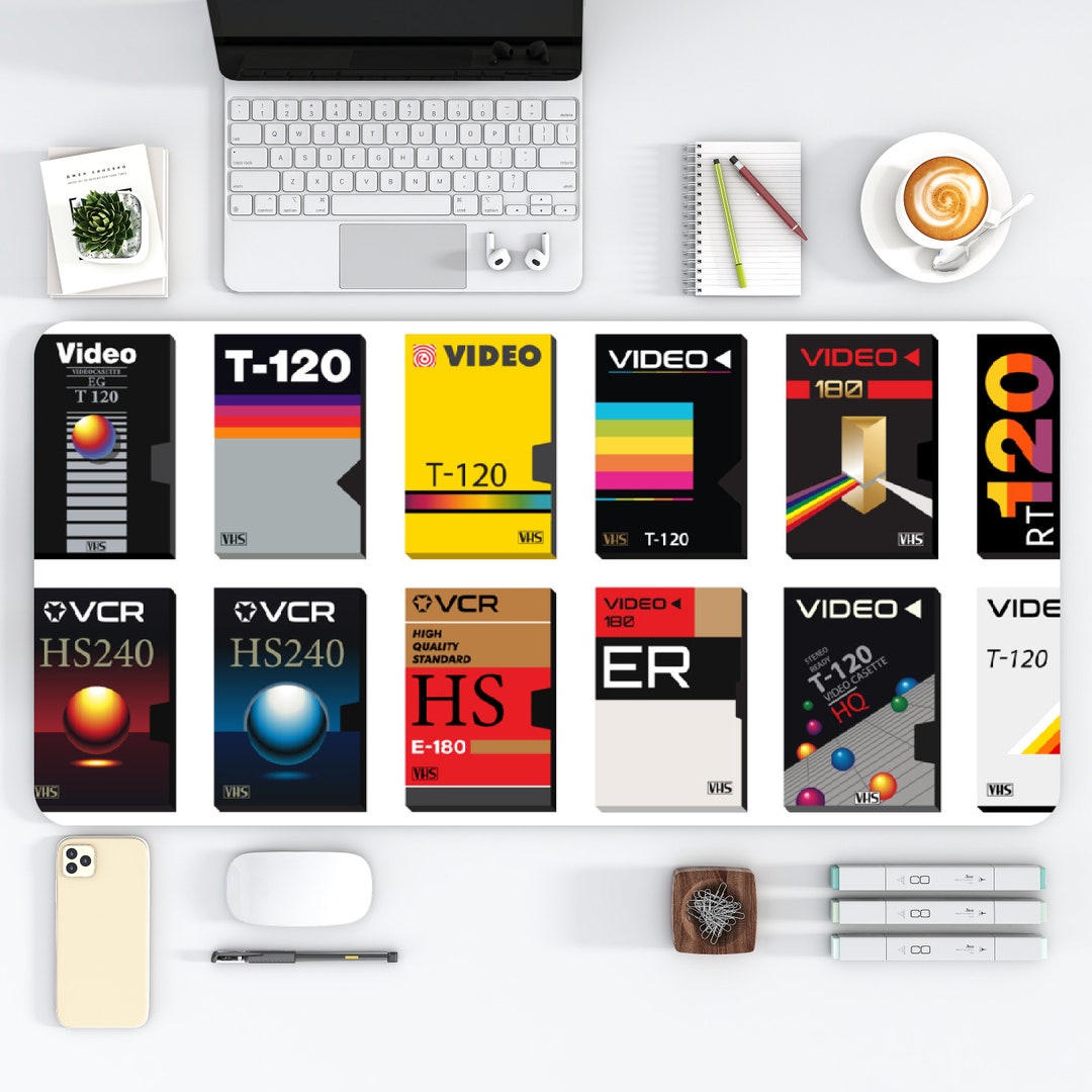 80s Retro VHS Tapes Desk Mat, Vintage 1980s Nostalgia Large Mouse Pad ...