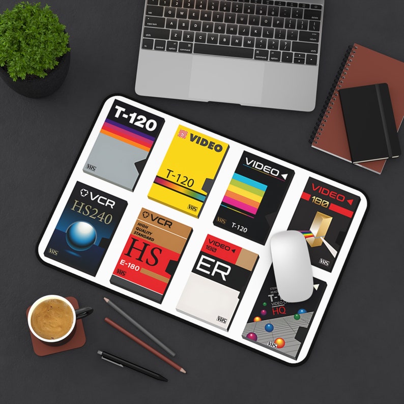 80s Retro VHS Tapes Desk Mat, Vintage 1980s Nostalgia Large Mouse Pad ...