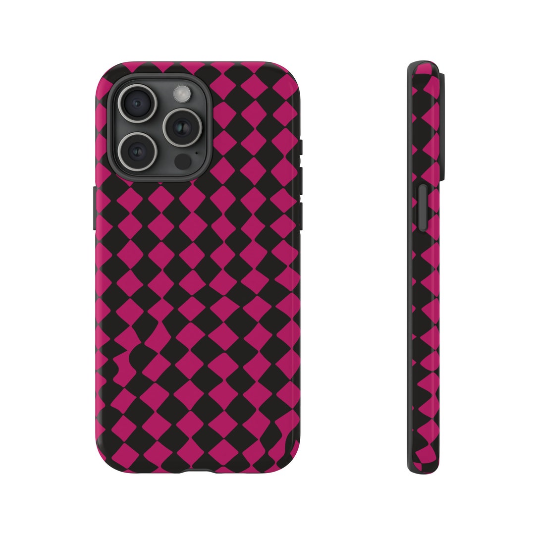 Pink and Black Warped Checkered Pattern Phone Case Tough Case for ...