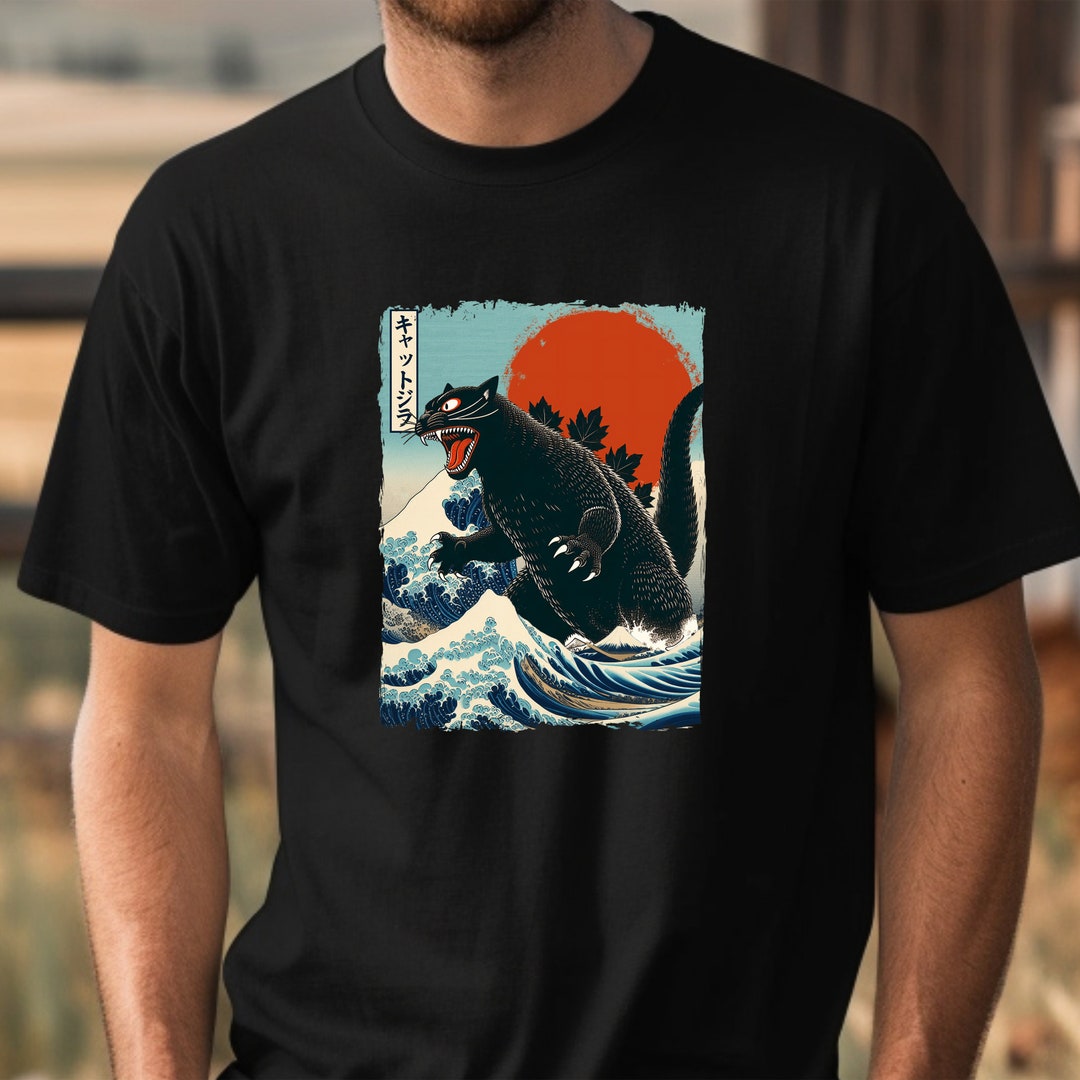 Catzilla Shirt Great Wave Kaiju Cat T-shirt Funny Japanese Cat Tee ...