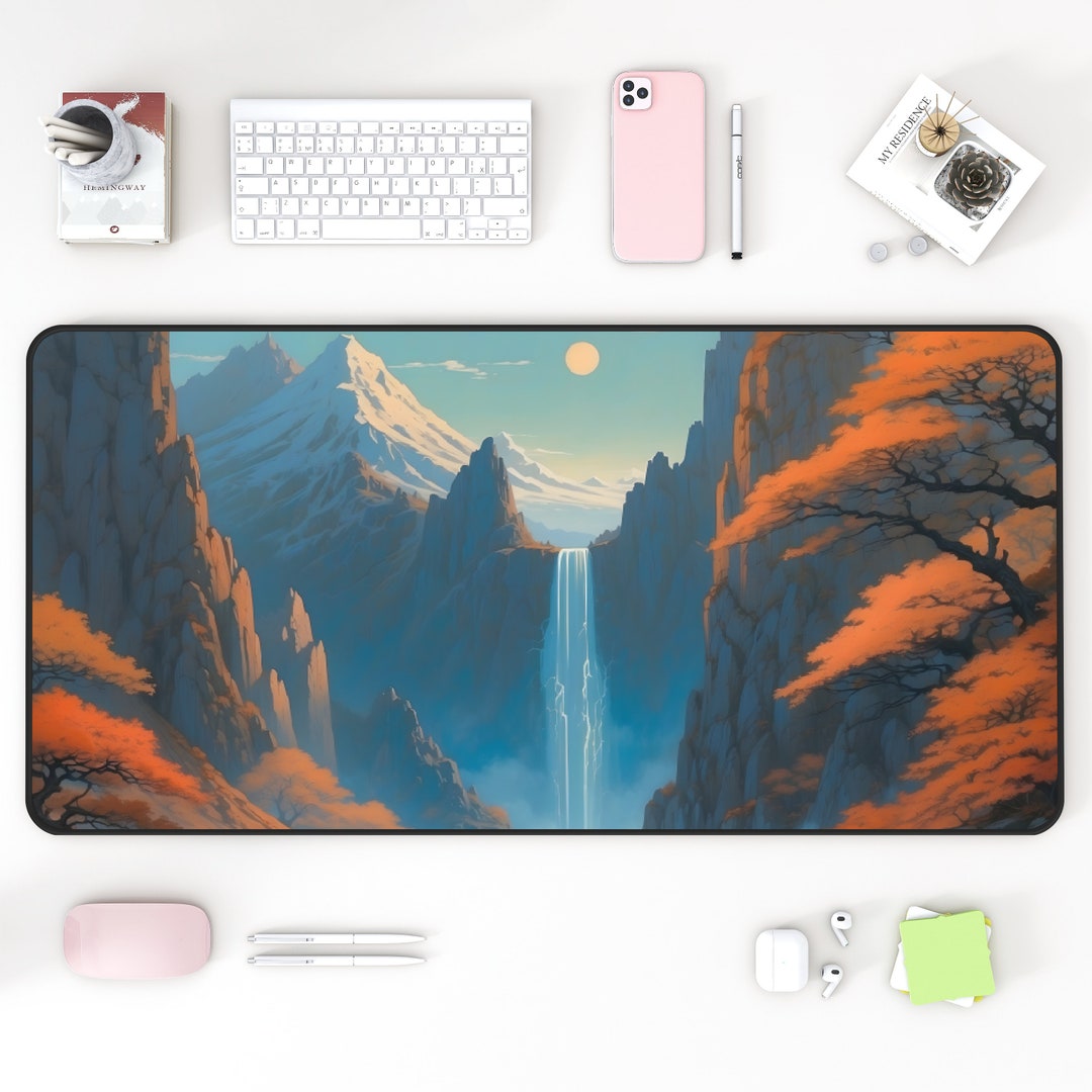 Japanese Waterfall Desk Mat, Samurai Inspired Desk Mat, Asian Art XL ...