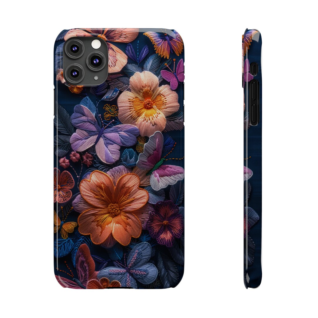 Stunning Butterflies Phone Case Kawaii Embroidered 3D Design Slim Case for iPhone 15, Plus, Pro ...