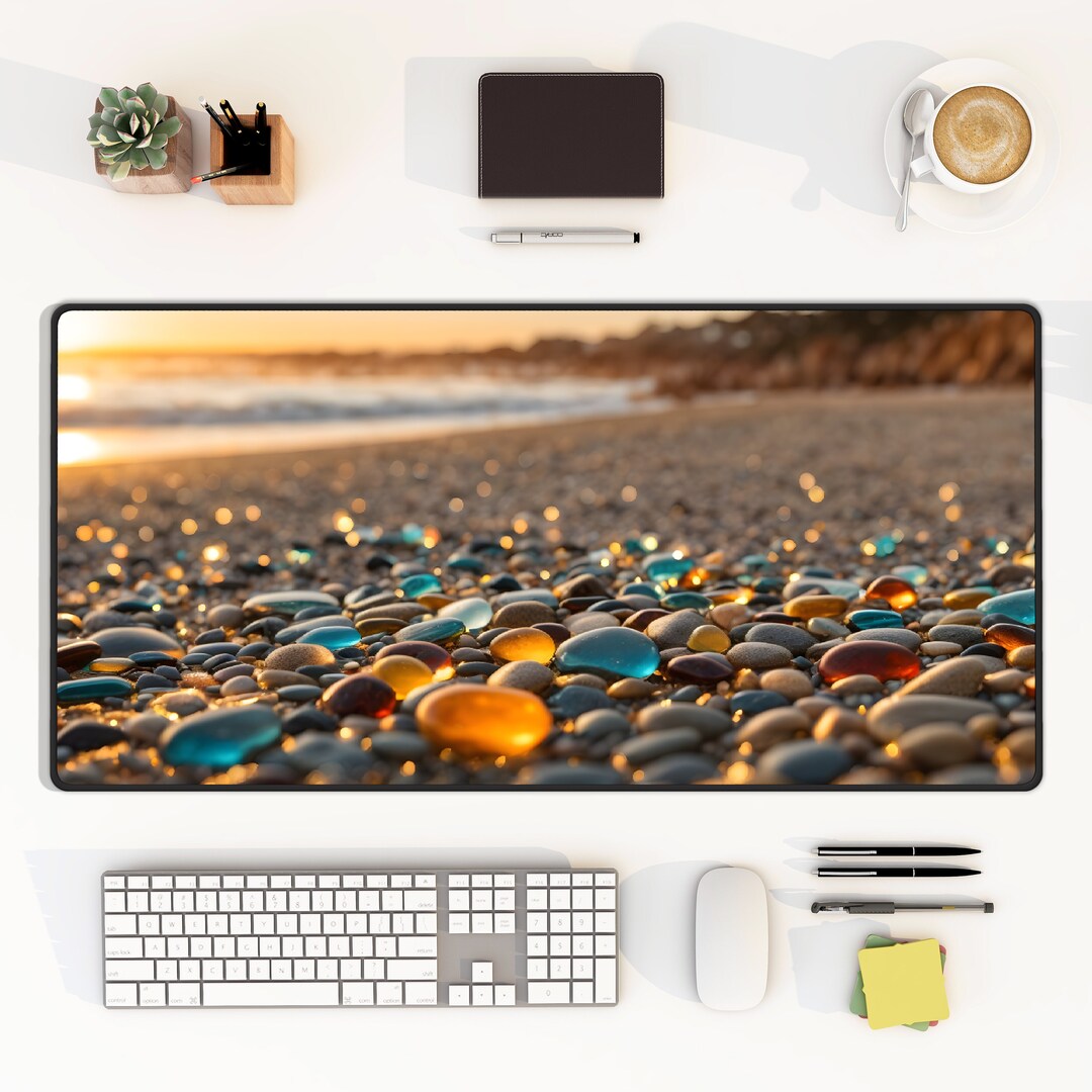 Beautiful Glass Beach Desk Pad, Large Mouse Pad, Beachy Desk Mat, Ocean ...