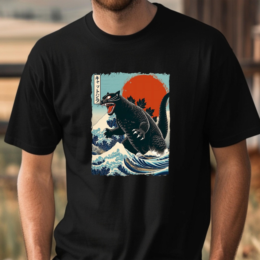 Catzilla Shirt | Great Wave Kaiju Cat T-shirt | Funny Japanese Cat Tee ...