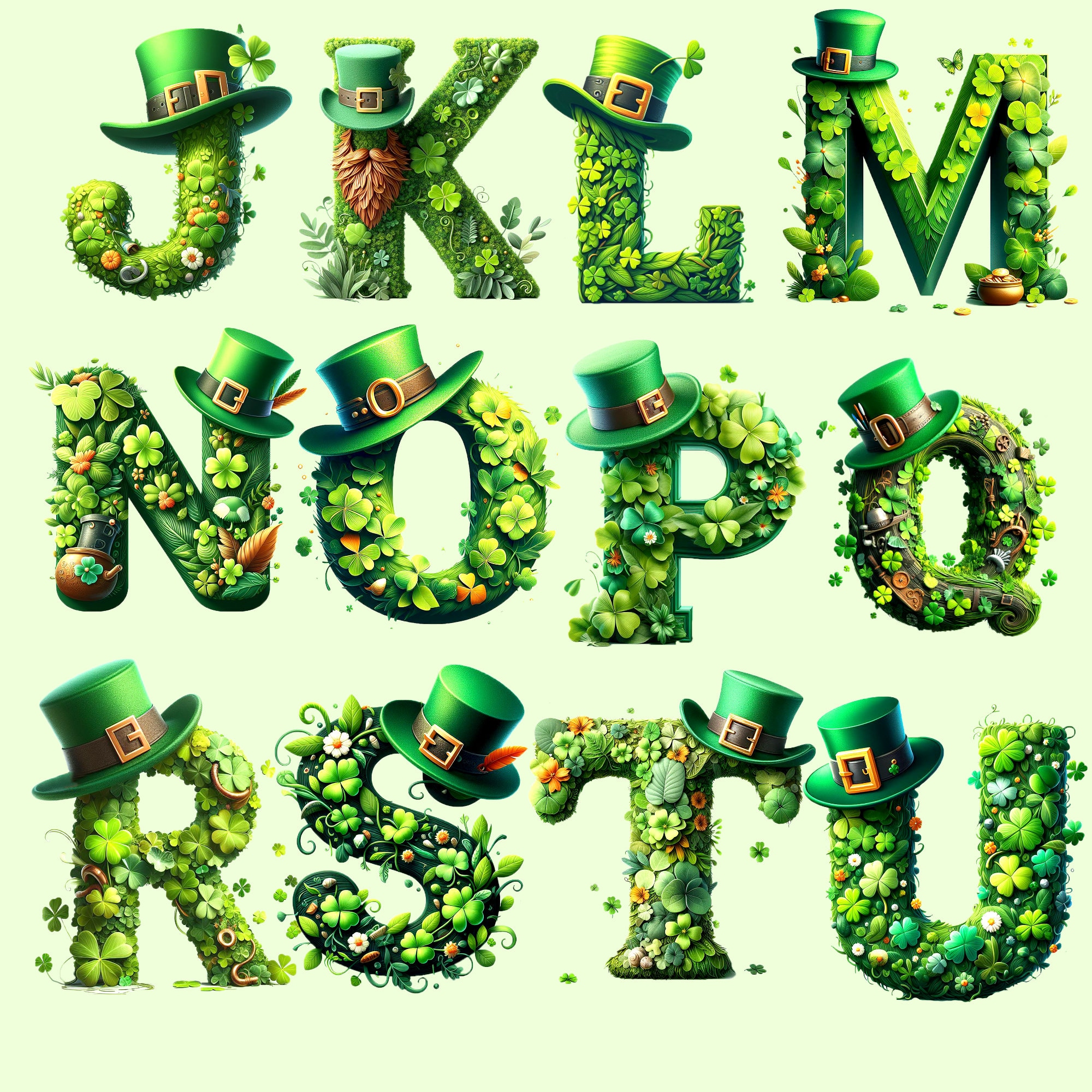 36 PNG Letters Clipart Set, St. Patrick's Day, Green Hat and Leaf ...