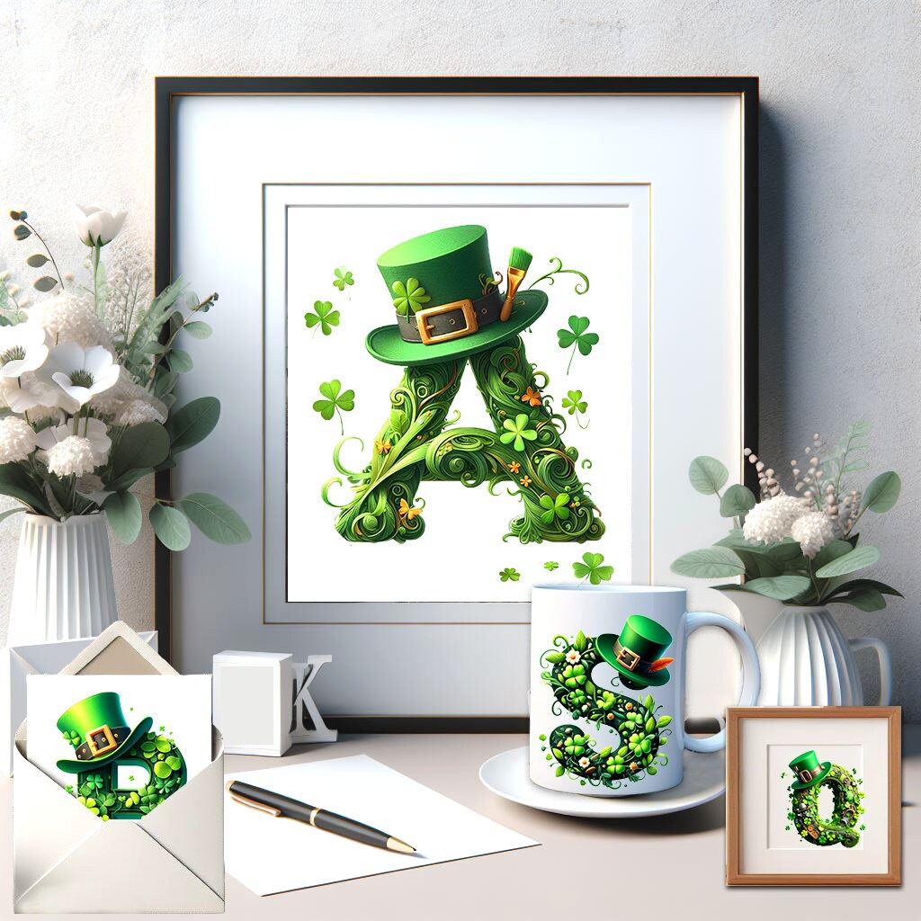36 PNG Letters Clipart Set, St. Patrick's Day, Green Hat and Leaf ...