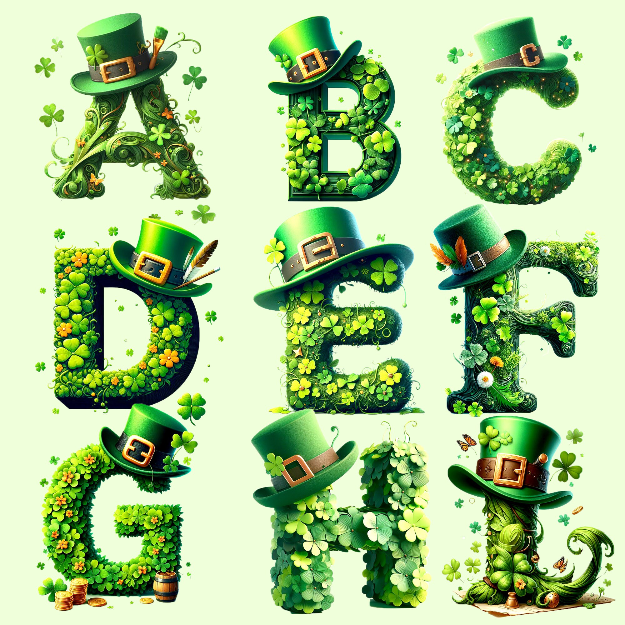 36 PNG Letters Clipart Set, St. Patrick's Day, Green Hat and Leaf ...