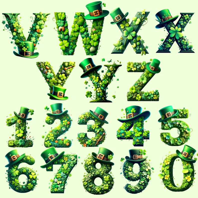 36 PNG Letters Clipart Set, St. Patrick's Day, Green Hat and Leaf ...
