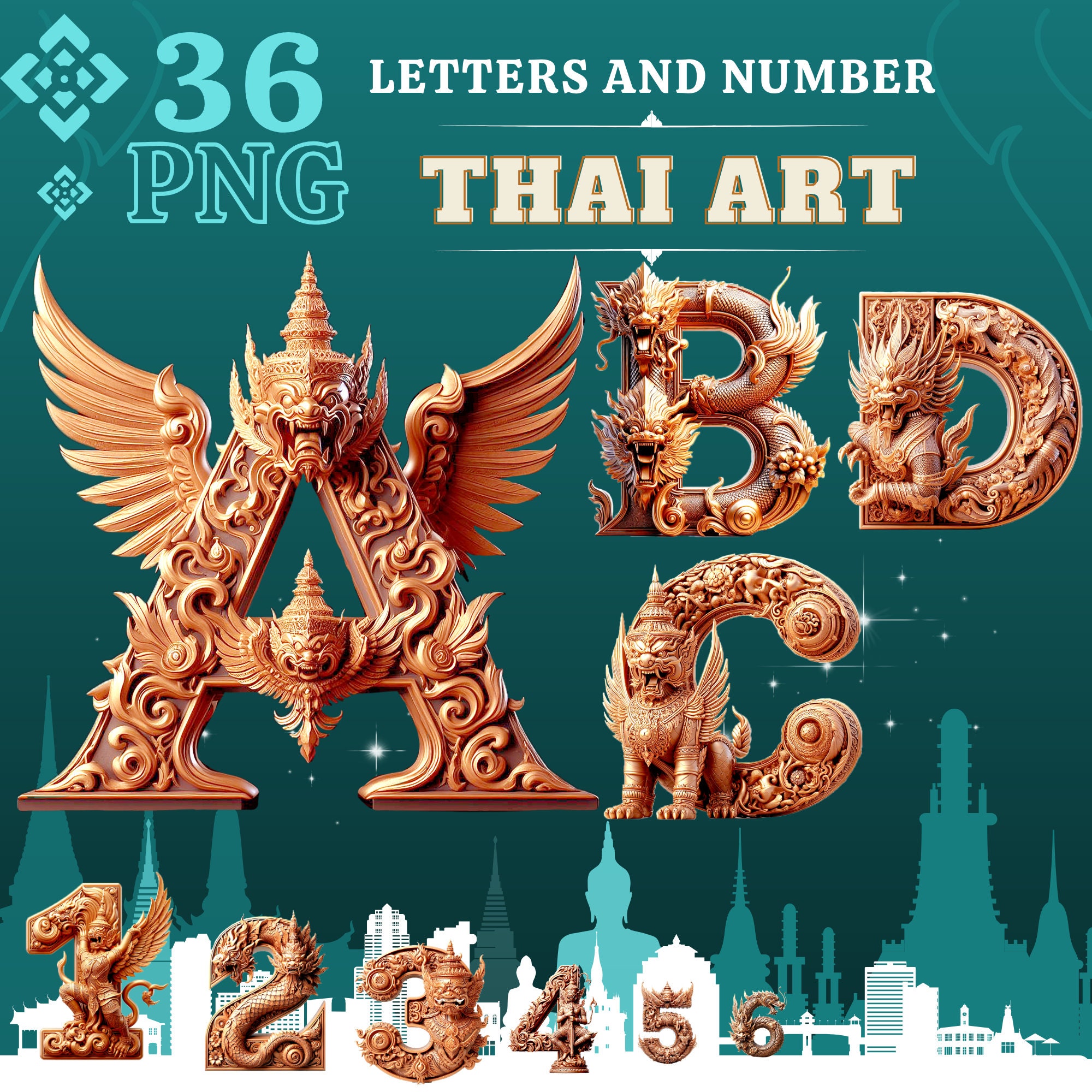 Thai Art Alphabet Clipart, PNG Lettering (PNG Digital Download) - Etsy