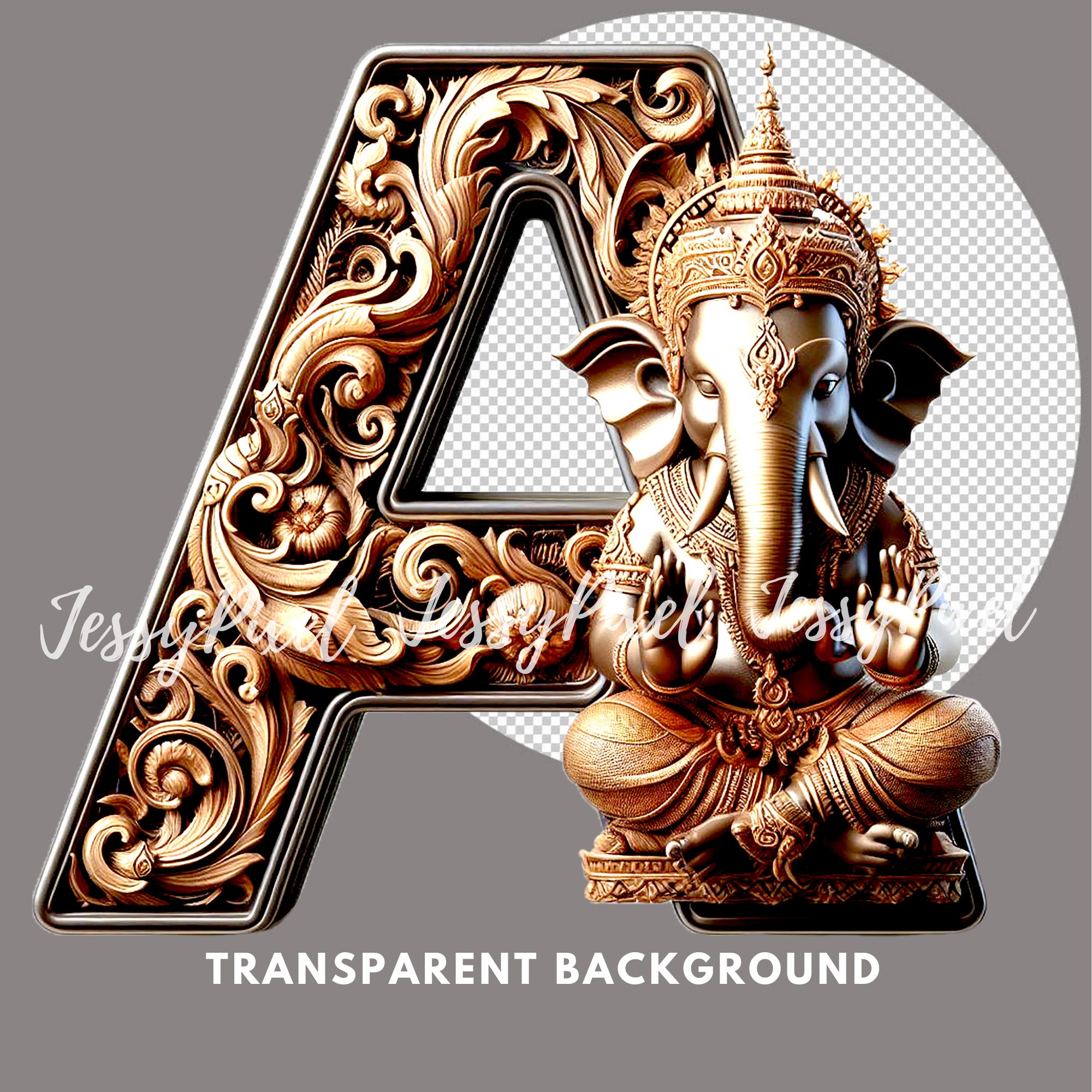 36 PNG Alphabet Clipart Set, Ganesha and Thai Art Letters, 300DPI, 4000 ...