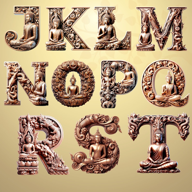 Thai Buddha Alphabet Clipart, Bronze Art Letters, 300 DPI (PNG Digital ...