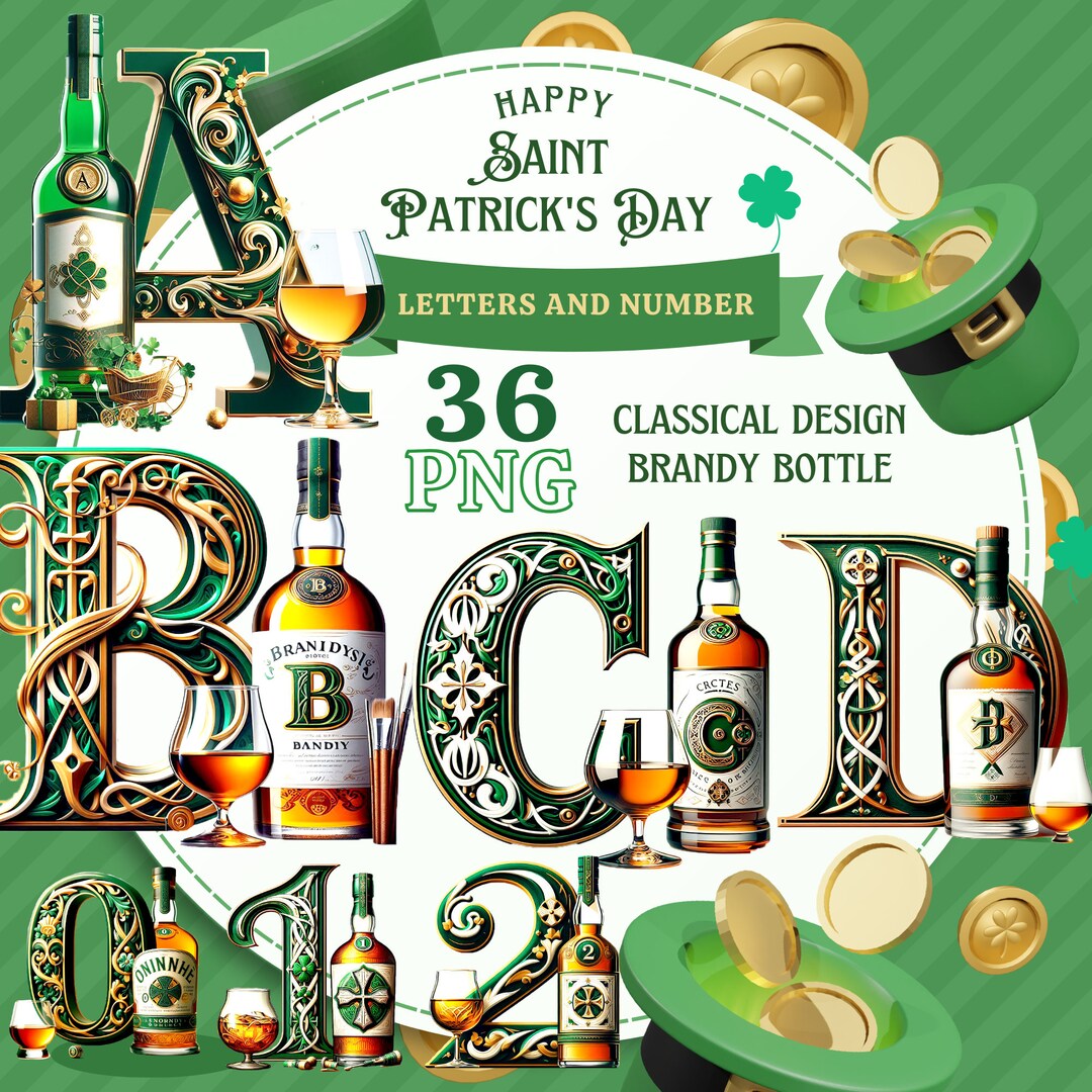 36 PNG Letters Clipart Set, St. Patrick's Day, Classical Brandy Bottle ...