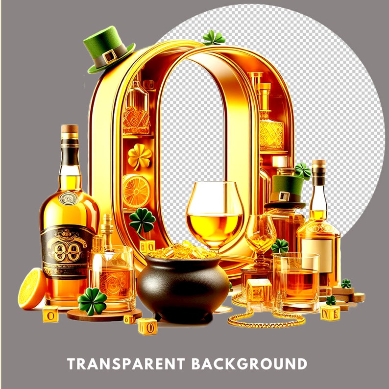 36 PNG Letters Clipart Set, St. Patrick's Day, Brandy Bottle and Glass ...