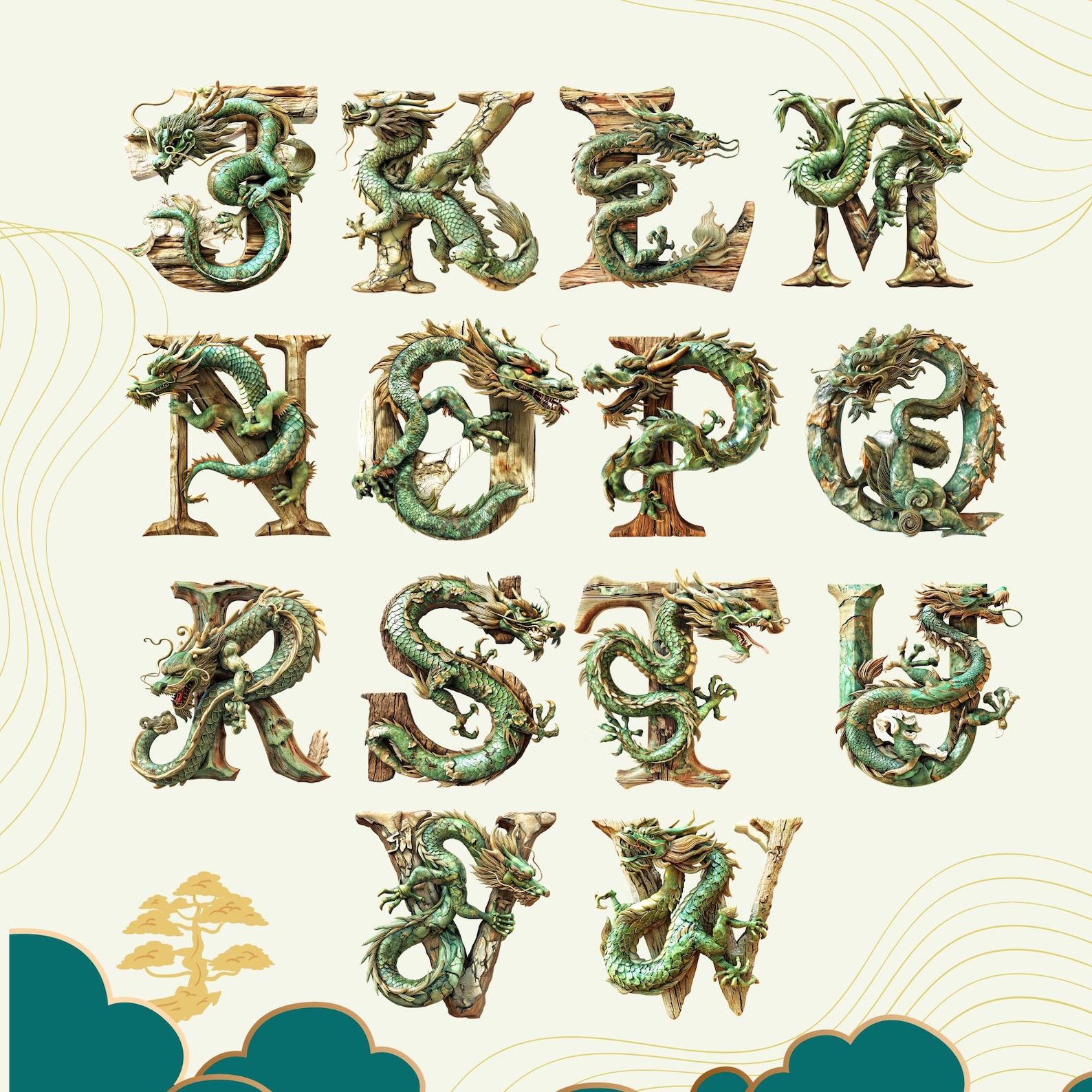 Marble Dragon Alphabet Clipart, PNG Letter Illustrations (PNG Digital ...