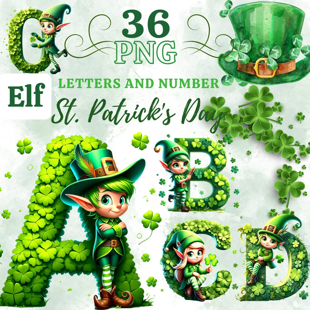 36 PNG Letters Clipart Set, St. Patrick's Day, Elf Alphabet, 300DPI ...