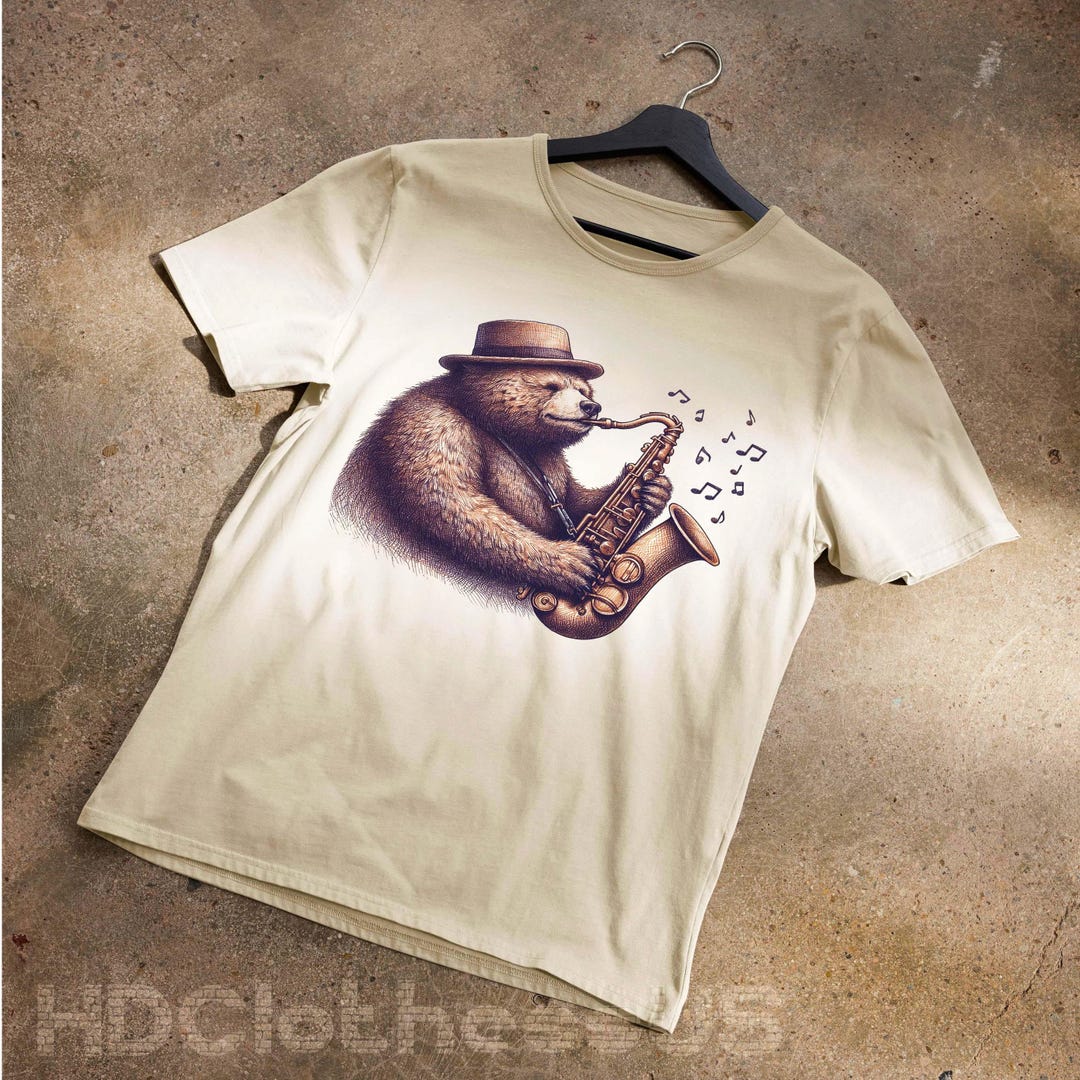 Vintage Bear Playing Saxophone T-shirt, Funny Jazz Animal Graphic Tee ...