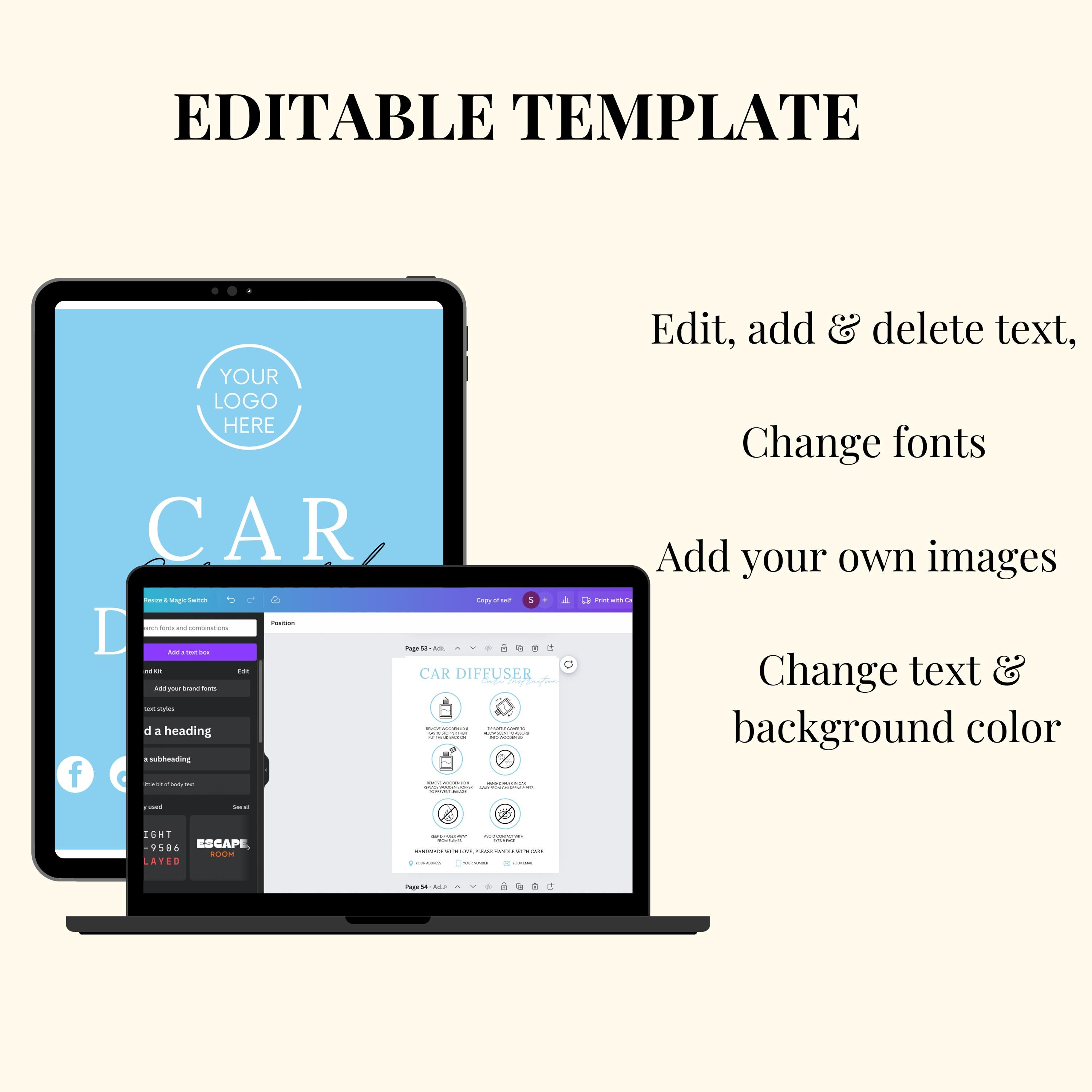 Editable Car Diffuser Care Card Template, Instructional Packaging ...