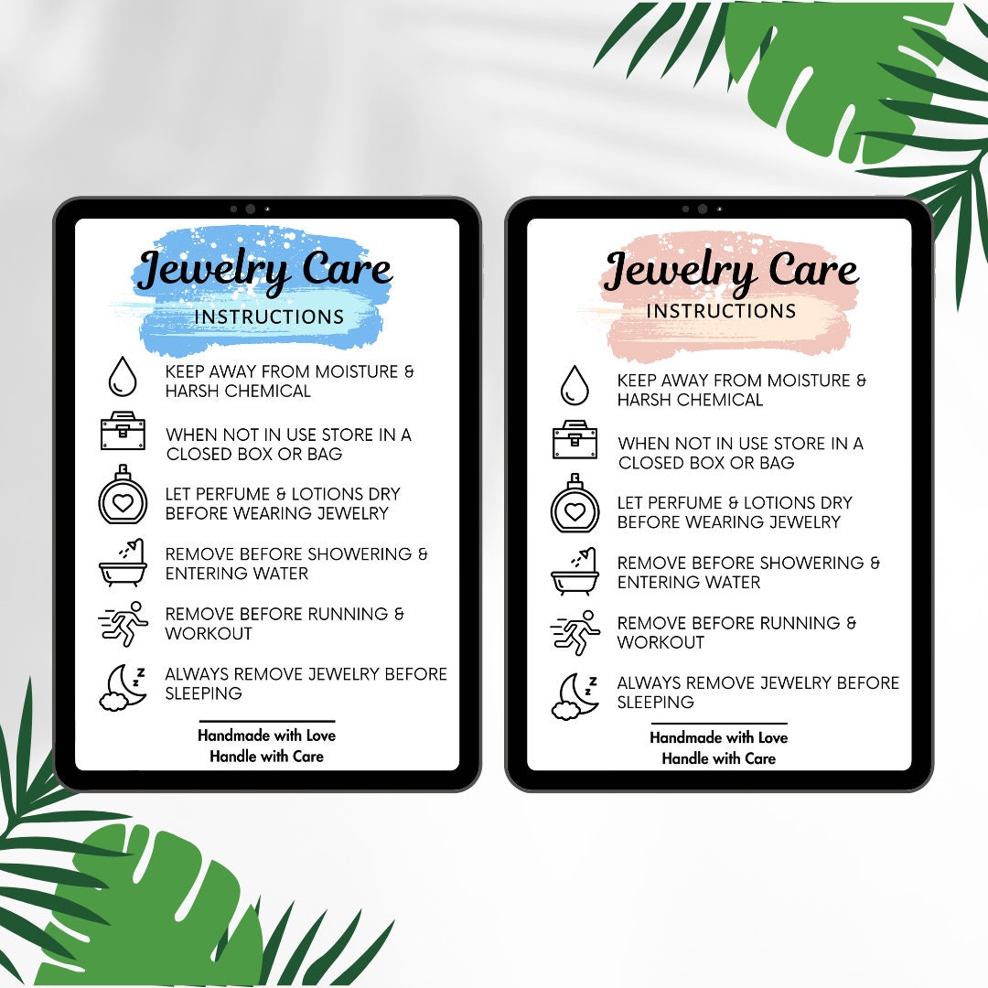 Jewelry Care Card Template, Custom Jewelry Care Instructions Card ...