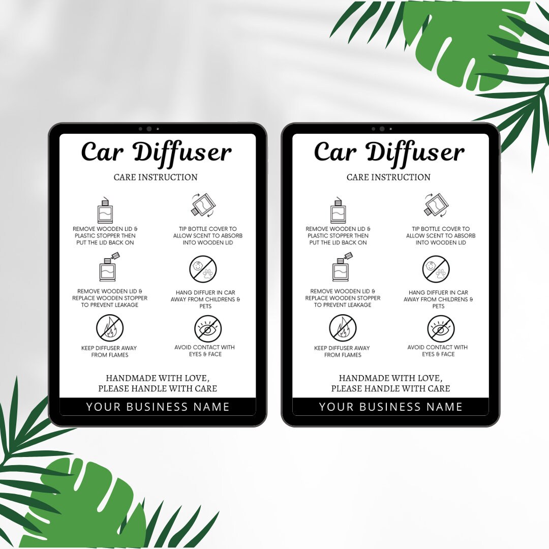 Editable Car Diffuser Care Card Template, Instructional Packaging ...