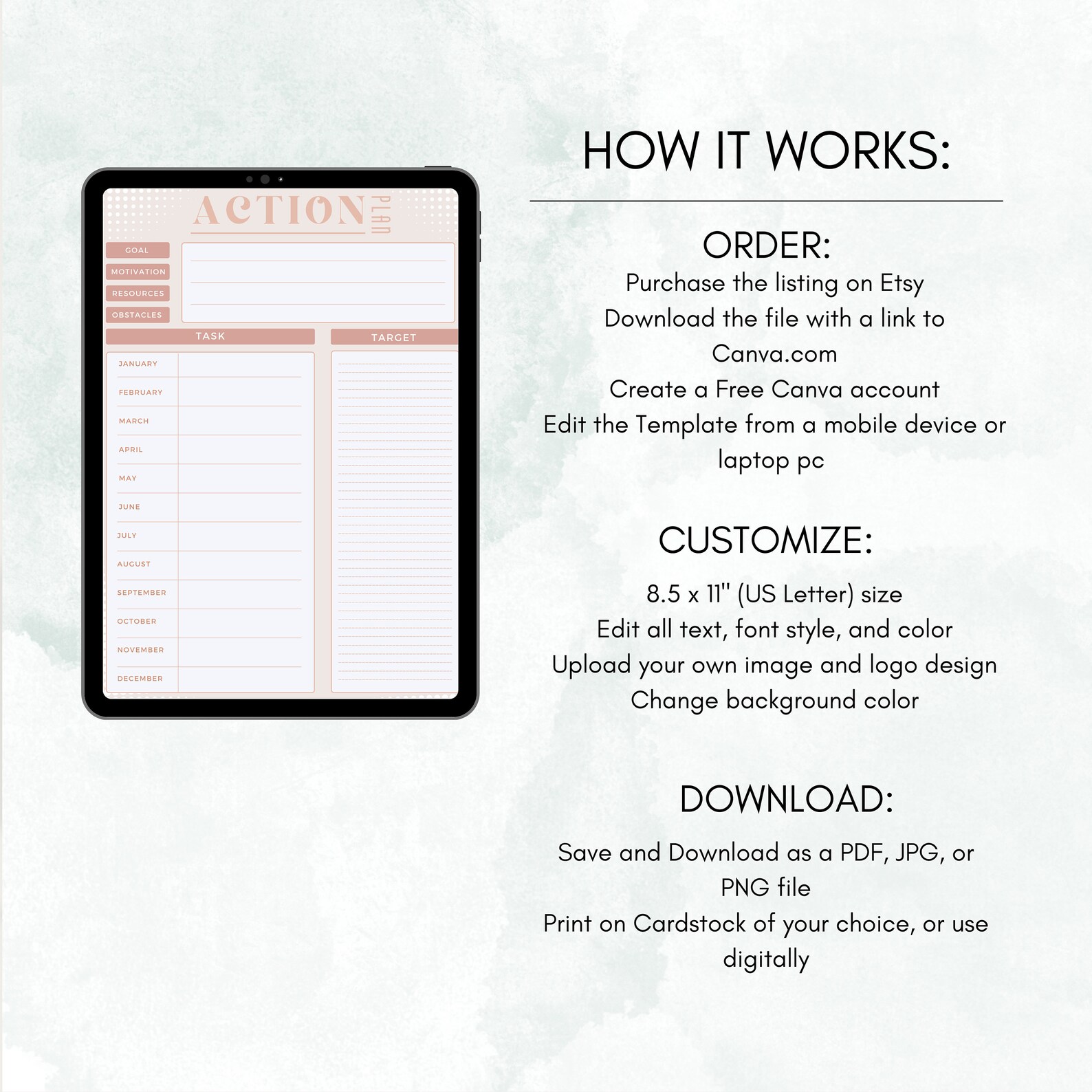 Monthly Action Plan | Smart Goals Planner| Achieved Goal Planner ...