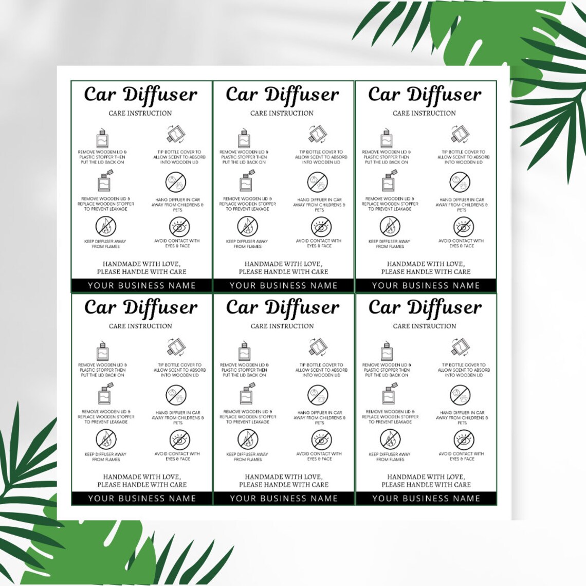 Editable Car Diffuser Care Card Template, Instructional Packaging ...