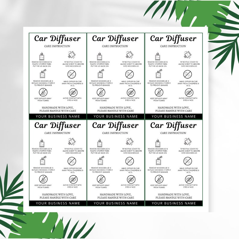 Editable Car Diffuser Care Card Template, Instructional Packaging ...