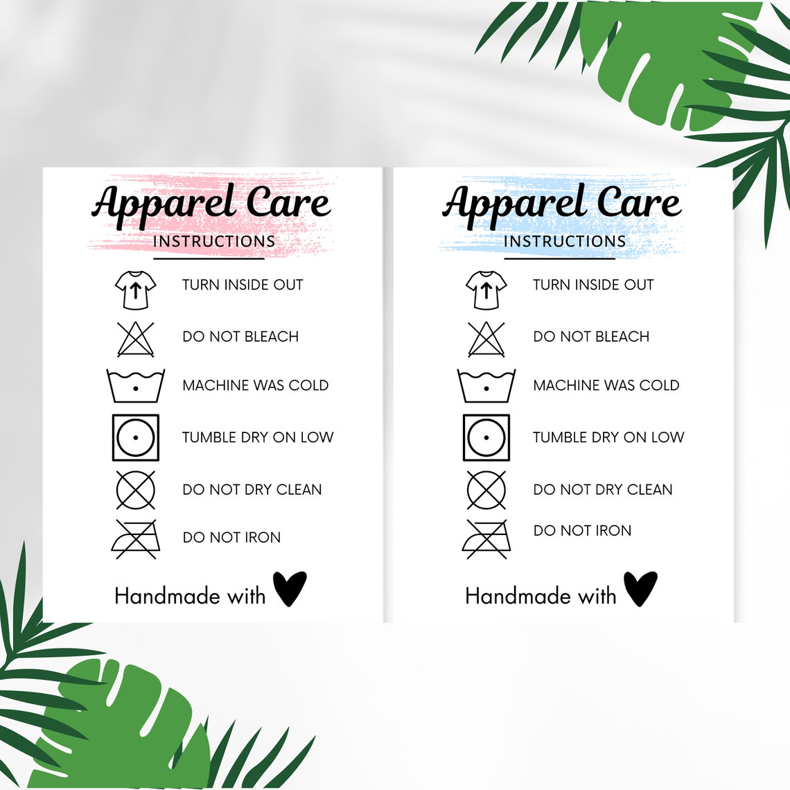 Apparel Care Card Template, Custom Washing Instructions, Clothing Care ...