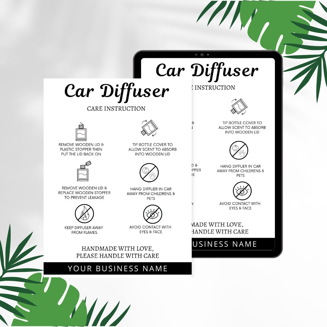Editable Car Diffuser Care Card Template, Instructional Packaging ...