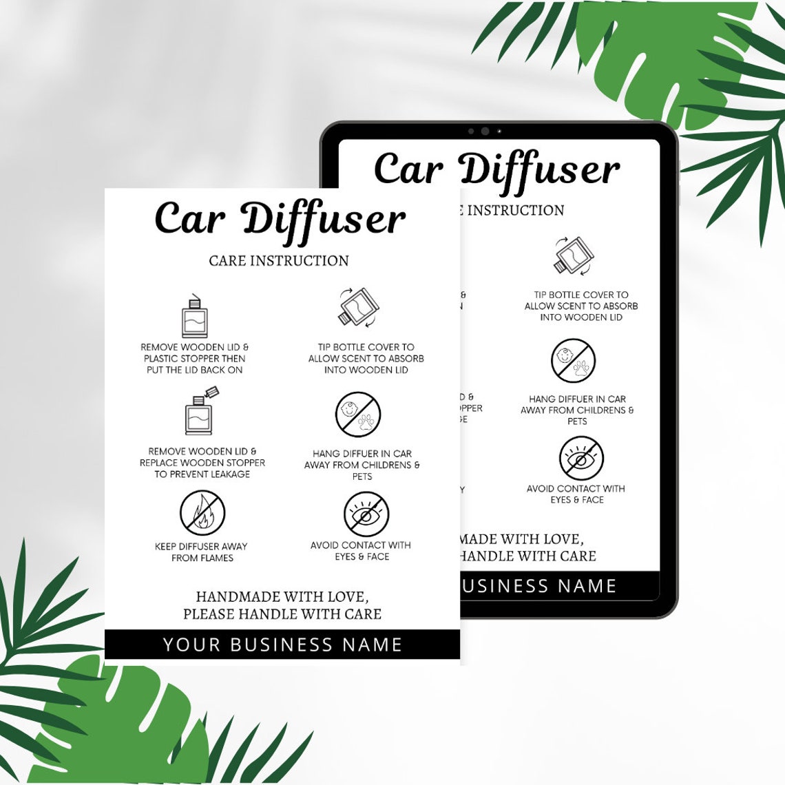 Editable Car Diffuser Care Card Template, Instructional Packaging ...