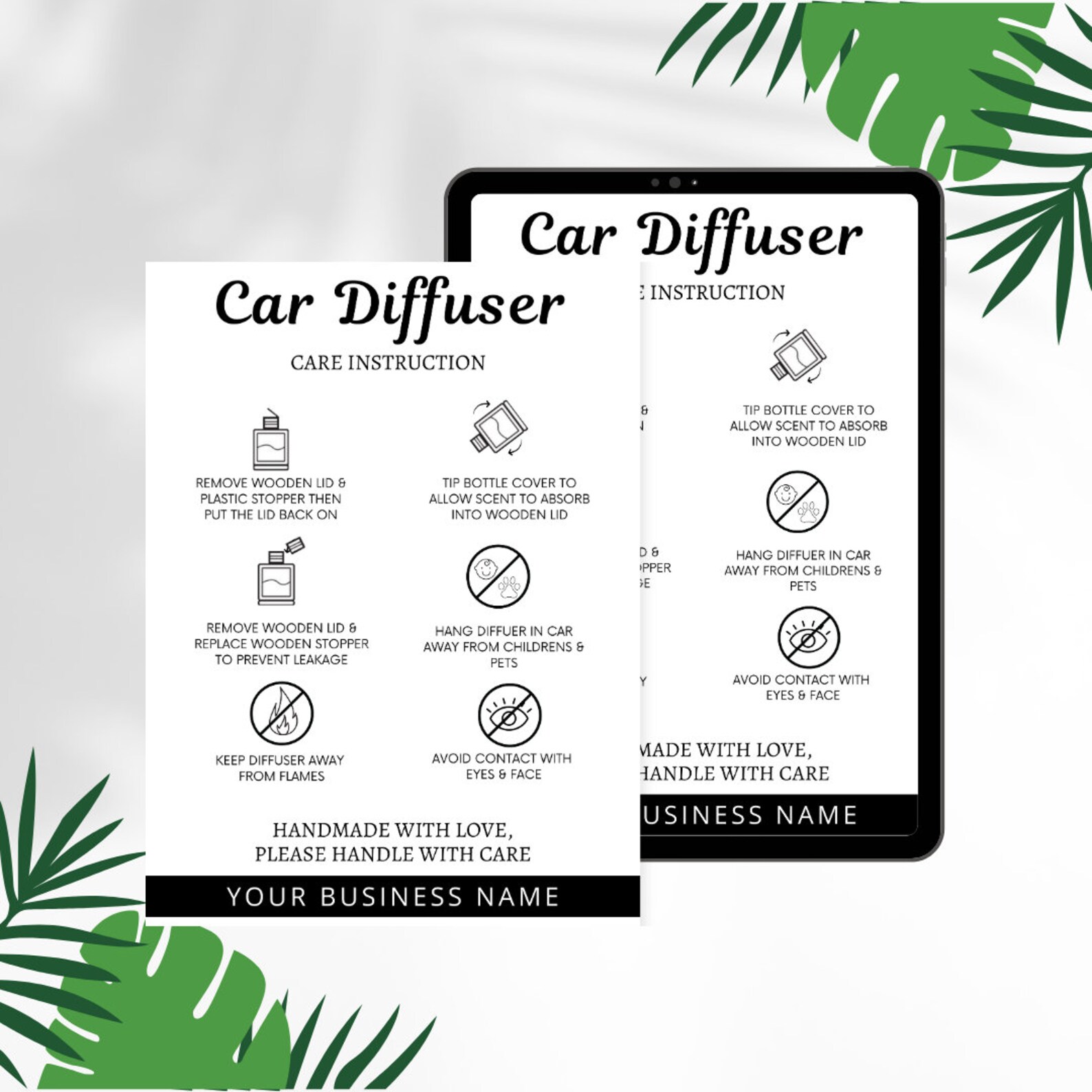 Editable Car Diffuser Care Card Template, Instructional Packaging ...