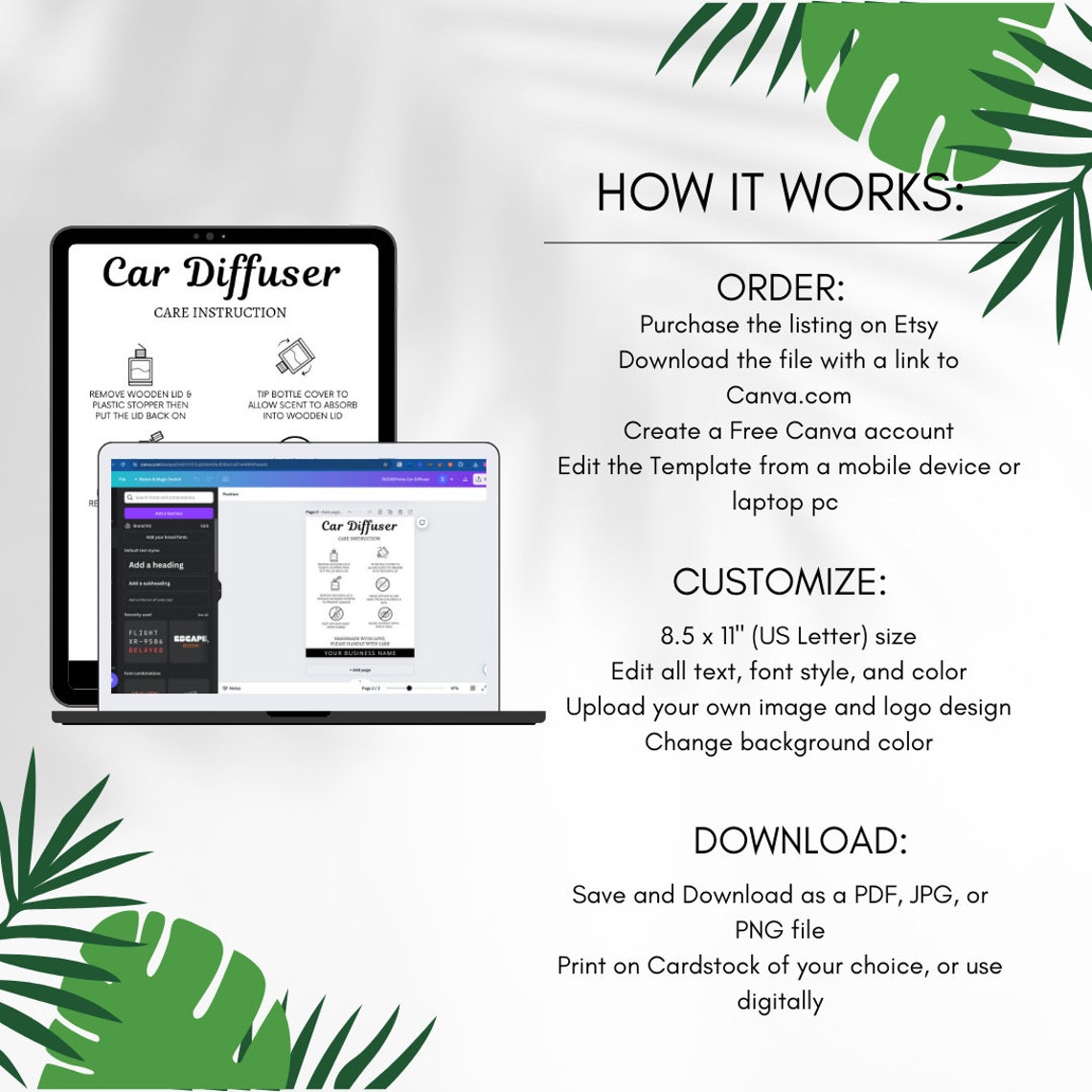 Editable Car Diffuser Care Card Template, Instructional Packaging ...