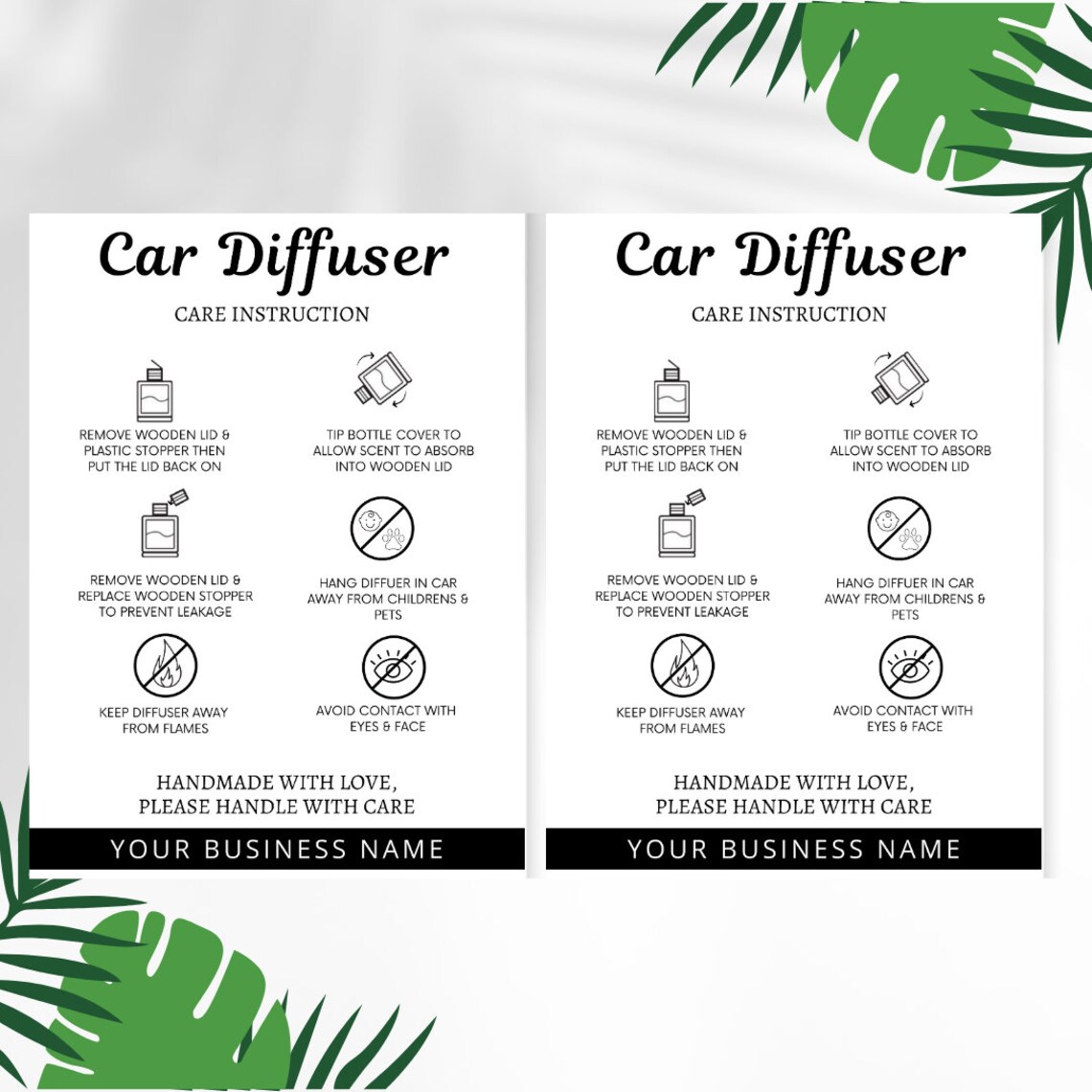 Editable Car Diffuser Care Card Template, Instructional Packaging ...