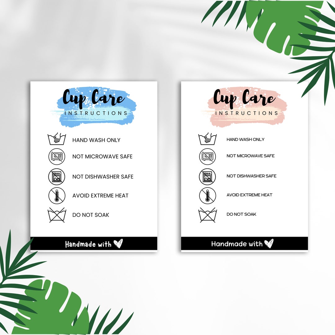 Printable Cup Care Card Instruction Template, Detailed Cleaning & Care ...