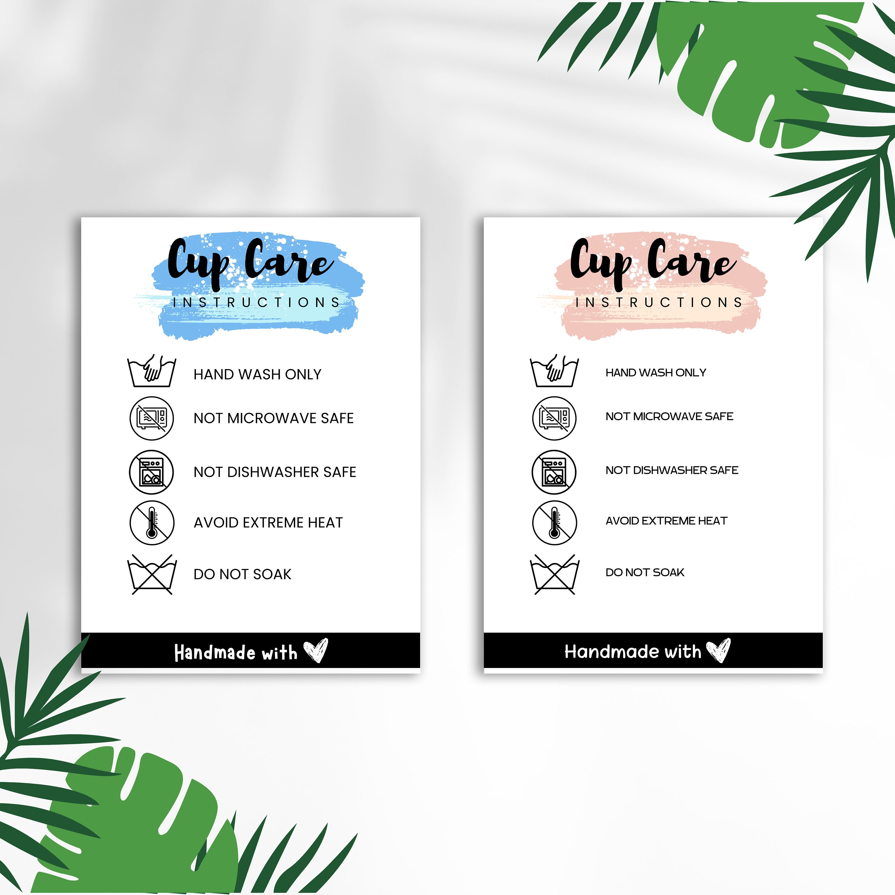 Printable Cup Care Card Instruction Template, Detailed Cleaning & Care ...