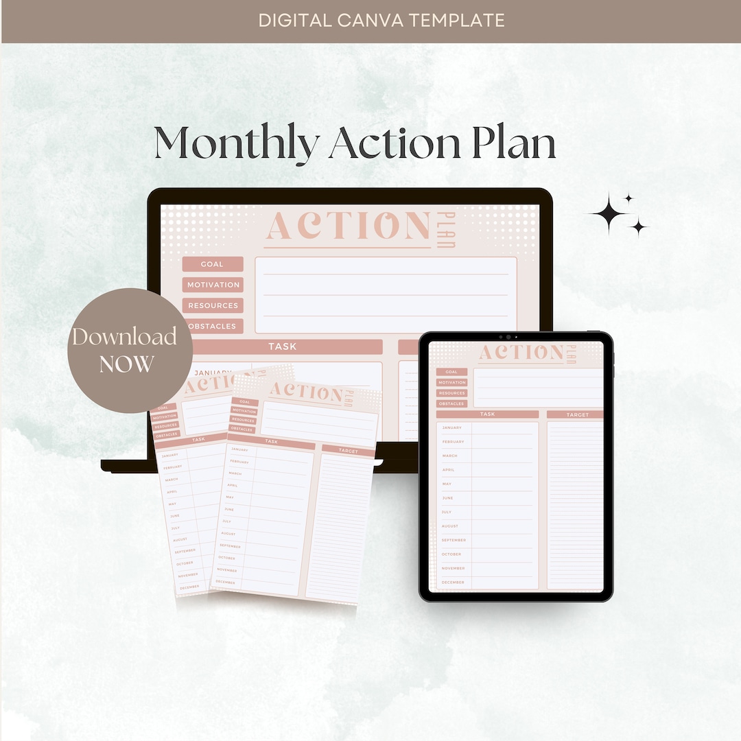 Monthly Action Plan | Smart Goals Planner| Achieved Goal Planner ...