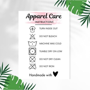 Apparel Care Card Template, Custom Washing Instructions, Clothing Care Card for Retail, Clothing ...
