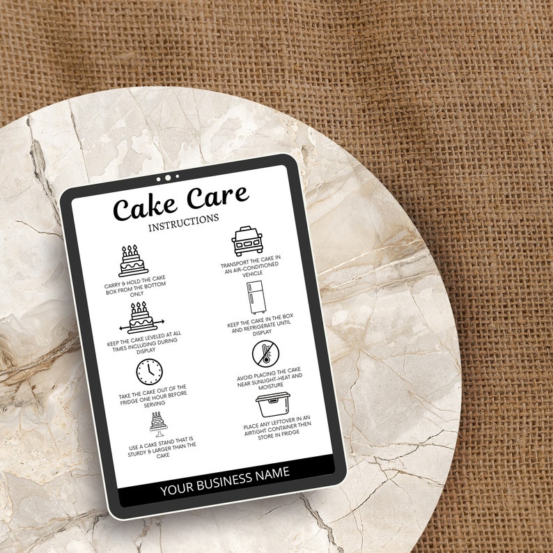 Editable Cake Care Card Template, Personalized Safety & Information ...