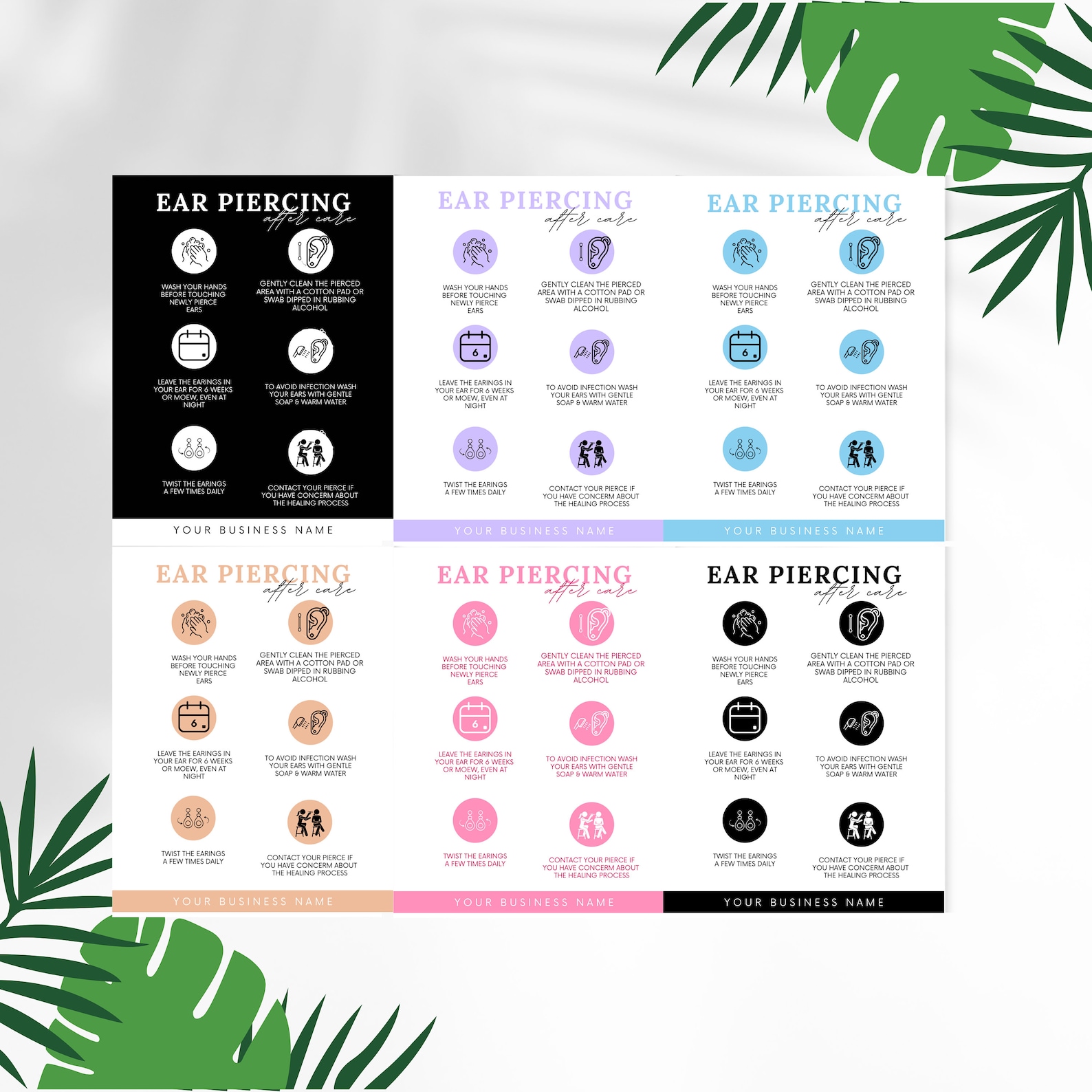 Ear Piercing Care Card 12 Bundle Care Instruction Card Small Business ...